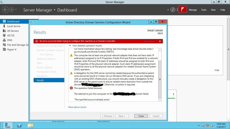 Error while adding Child DC in domain - Windows - Spiceworks Community
