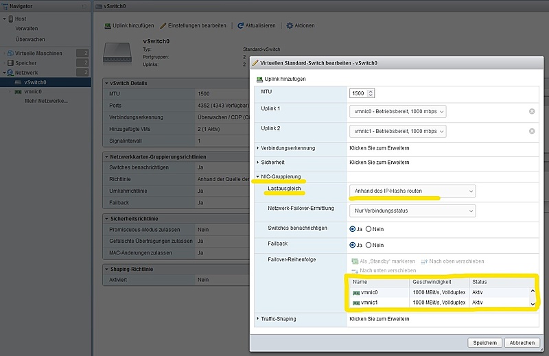NIC-teaming on VMware ESXi 6.5 not working (Route based on IP-hash ...