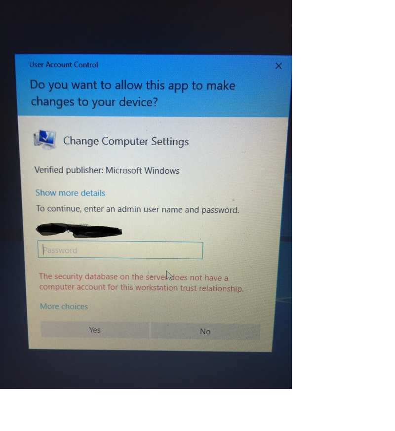 the security database on the server does not have a computer account ...