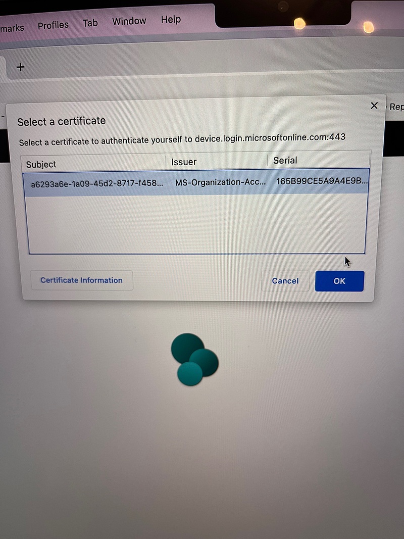 MacOS InTune-Enrolled Device. Keychain Access to 'Microsoft Workplace ...