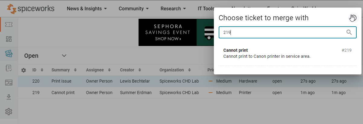Merge Tickets Not Working - Spiceworks Support - Spiceworks Community