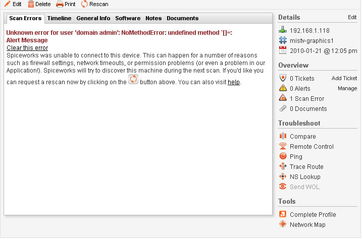 unknown error for user "domain admin' - Spiceworks Support - Spiceworks Community
