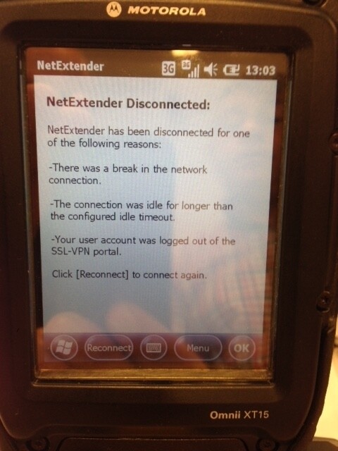 NetExtender disconnecting after connection made Windows Mobile 6.5 Prof ...