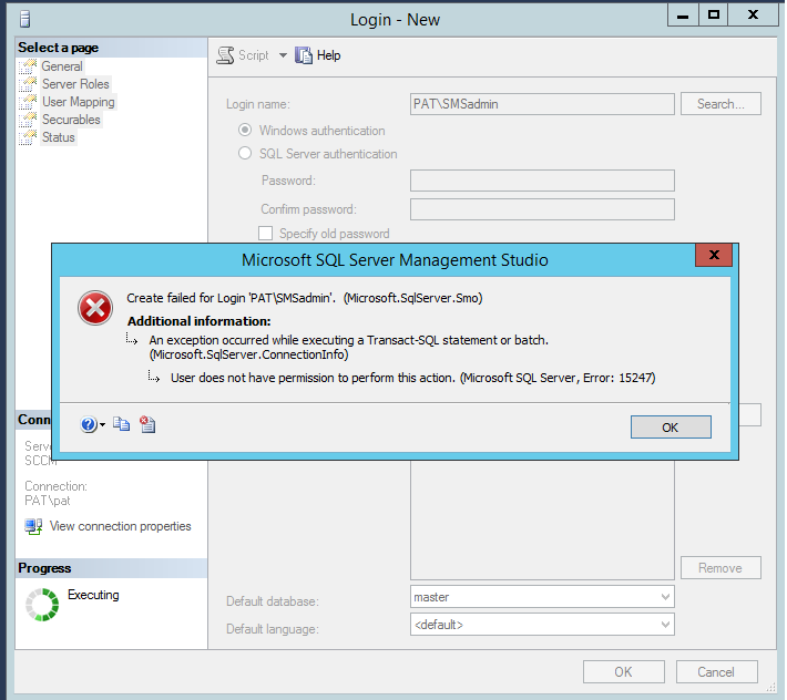 SQL Server 2012 Account permissions with SCCM 2012 R2 issues - Databases - Spiceworks Community