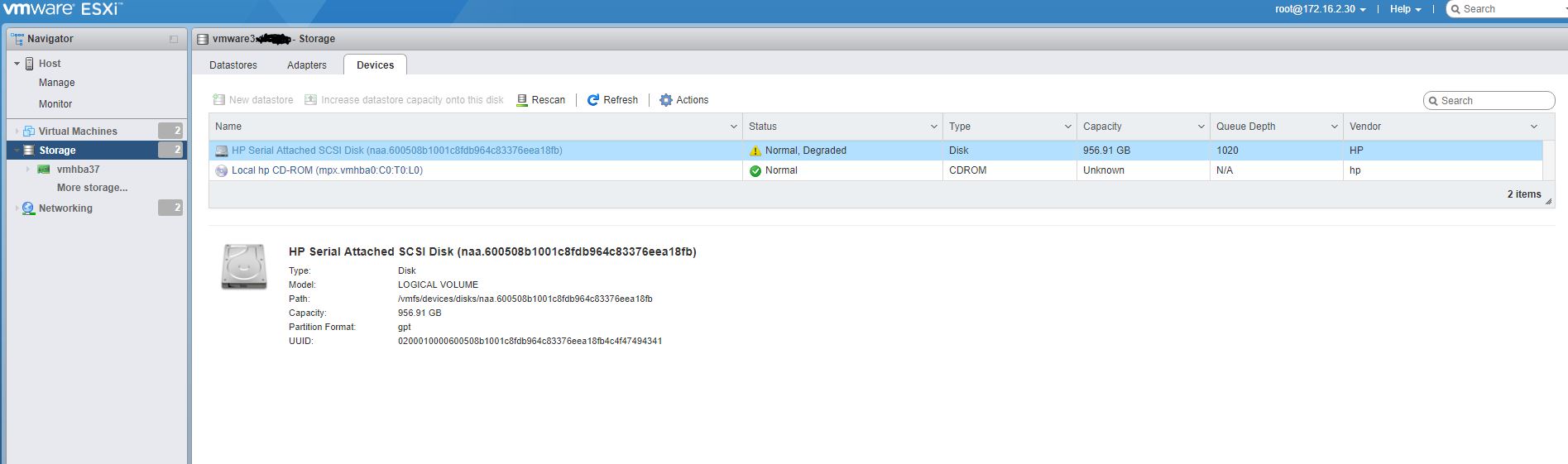 VmWare ESXI showing storage device as Normal, Degraded - Virtualization - Spiceworks Community