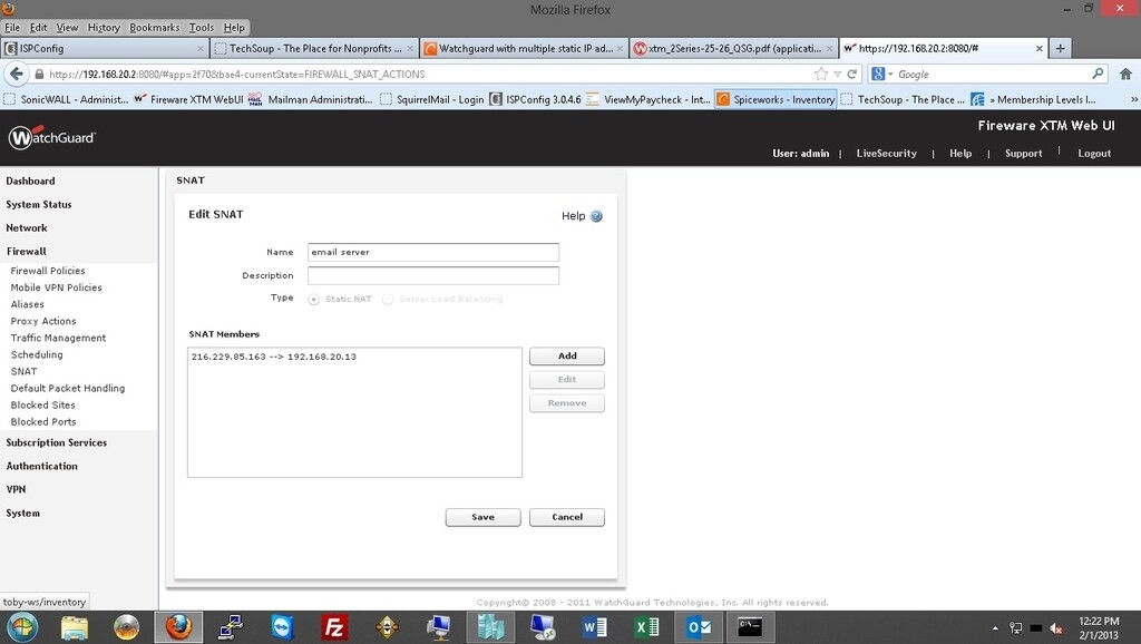 Watchguard with multiple static IP addresses communication with servers - Networking ...