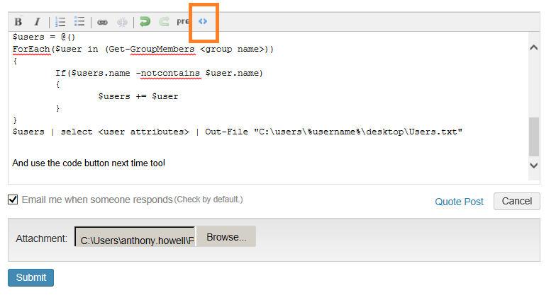 Help with powershell script to show displayname as well user ID :0) - Programming & Development ...
