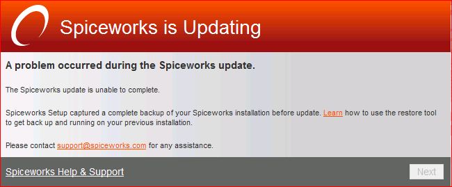 Spiceworks 5.0 to 5.1 update error - Spiceworks Support - Spiceworks Community