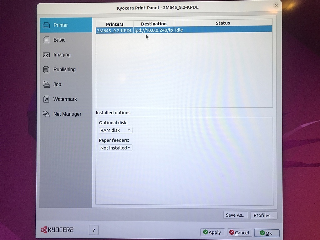 Linux Printing with Kyocera Print Panel - Software & Applications ...