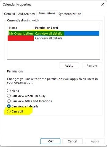 Outlook 365 Calendar not showing all permission options - Software ...