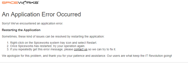 Spiceworks Inventory Environmental Chart Application Error Spiceworks Support Spiceworks
