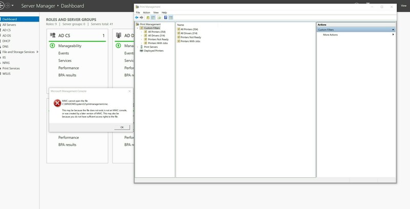 Error when opening PrintManagement.msc through Server Manager - Windows ...