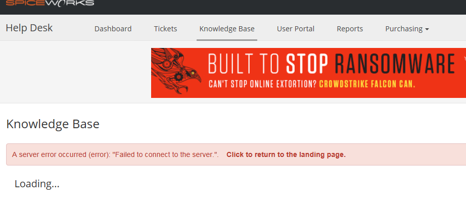 Error when Accessing Knowledge base (Spiceworks) - Spiceworks Support - Spiceworks Community