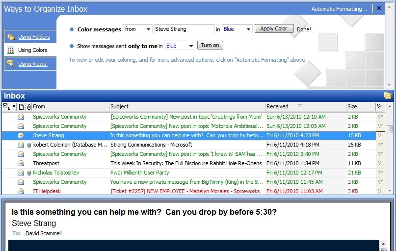 Outlook - Coloring Messages in Your Inbox - Software & Applications ...