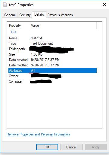 Generic Text Printer adds Temporary Attribute to files it creates ...