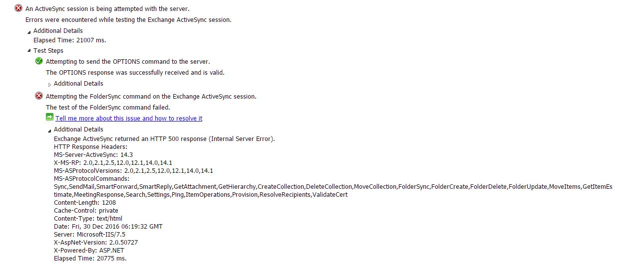 foldersync 500 error on exchange 2010 activesync - Software & Applications - Spiceworks Community