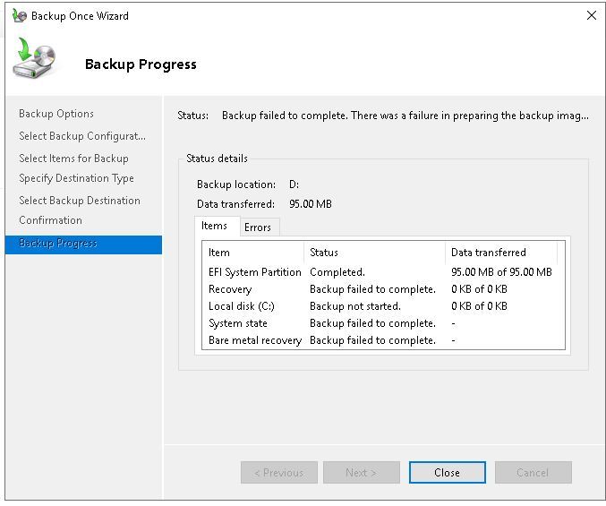 Windows Server backup, all critical/bare-metal job failing - 2019 Essentials - Storage & SAN ...