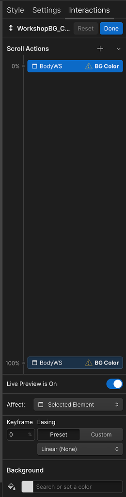 Colour swatches do not show up when selecting background colour in the animation panel ...