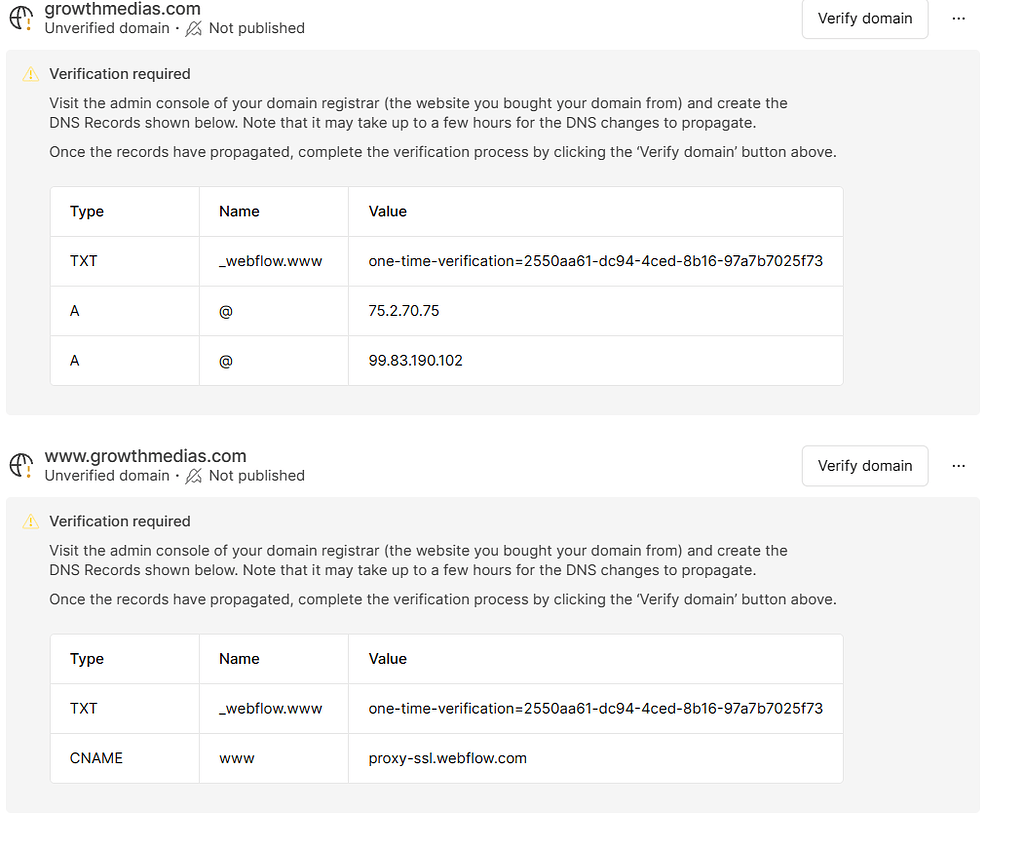 Mistake verifying the domain - Hosting - Forum | Webflow