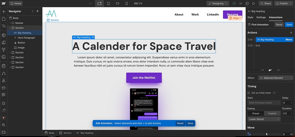 Interactions Panel only gives the option to an element "move" through X-axis - Animations ...