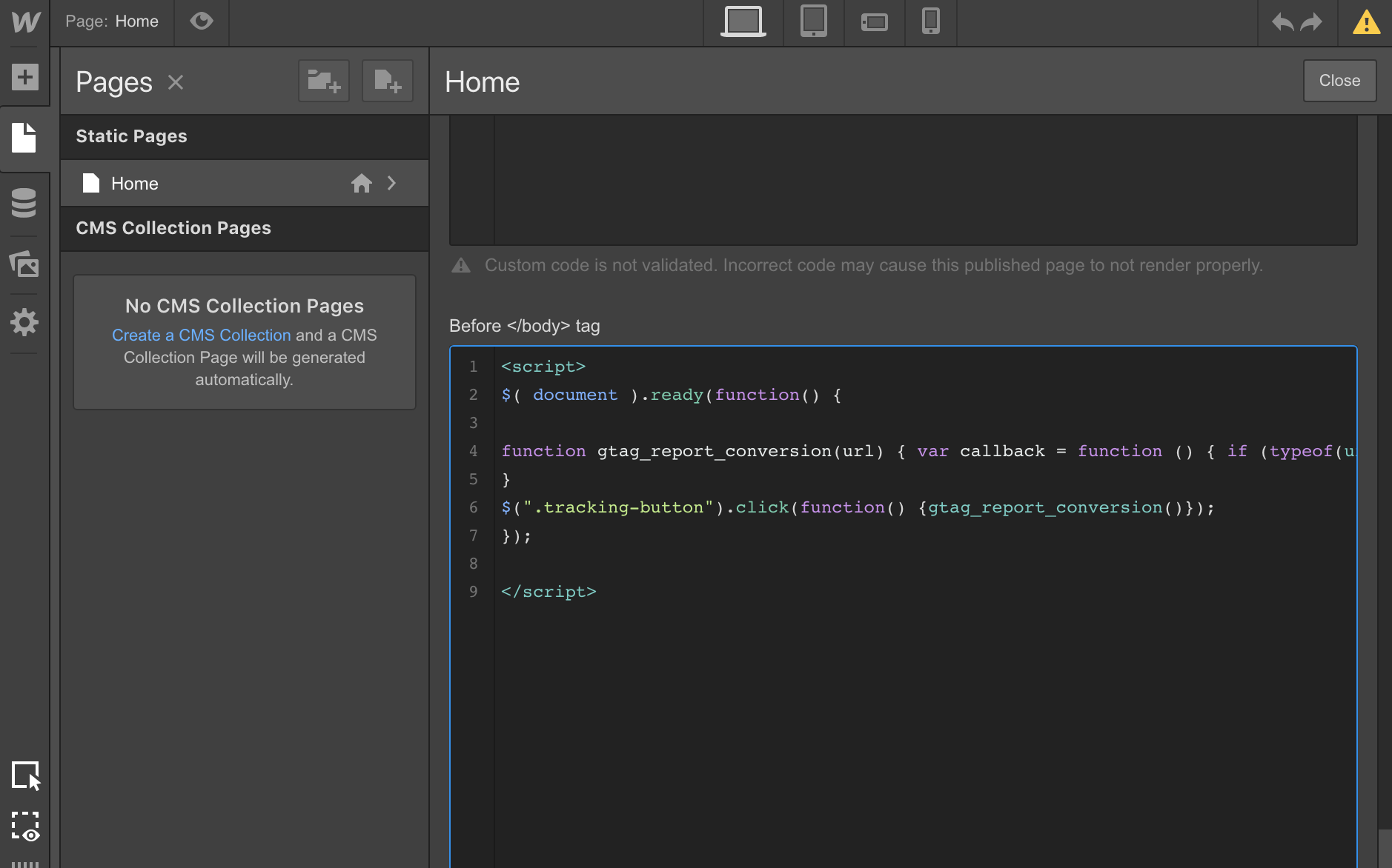 Add Snippet to track button clicks - Custom code - Forum | Webflow
