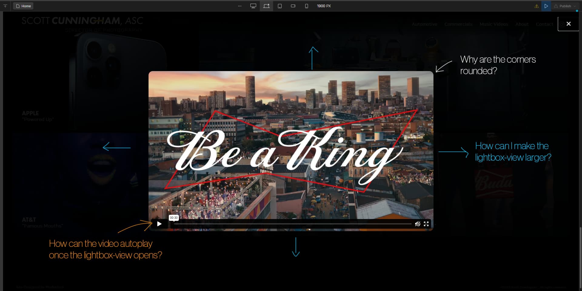 Change lightbox-view size, border radius, and autoplay- Need Help - Custom code - Forum | Webflow