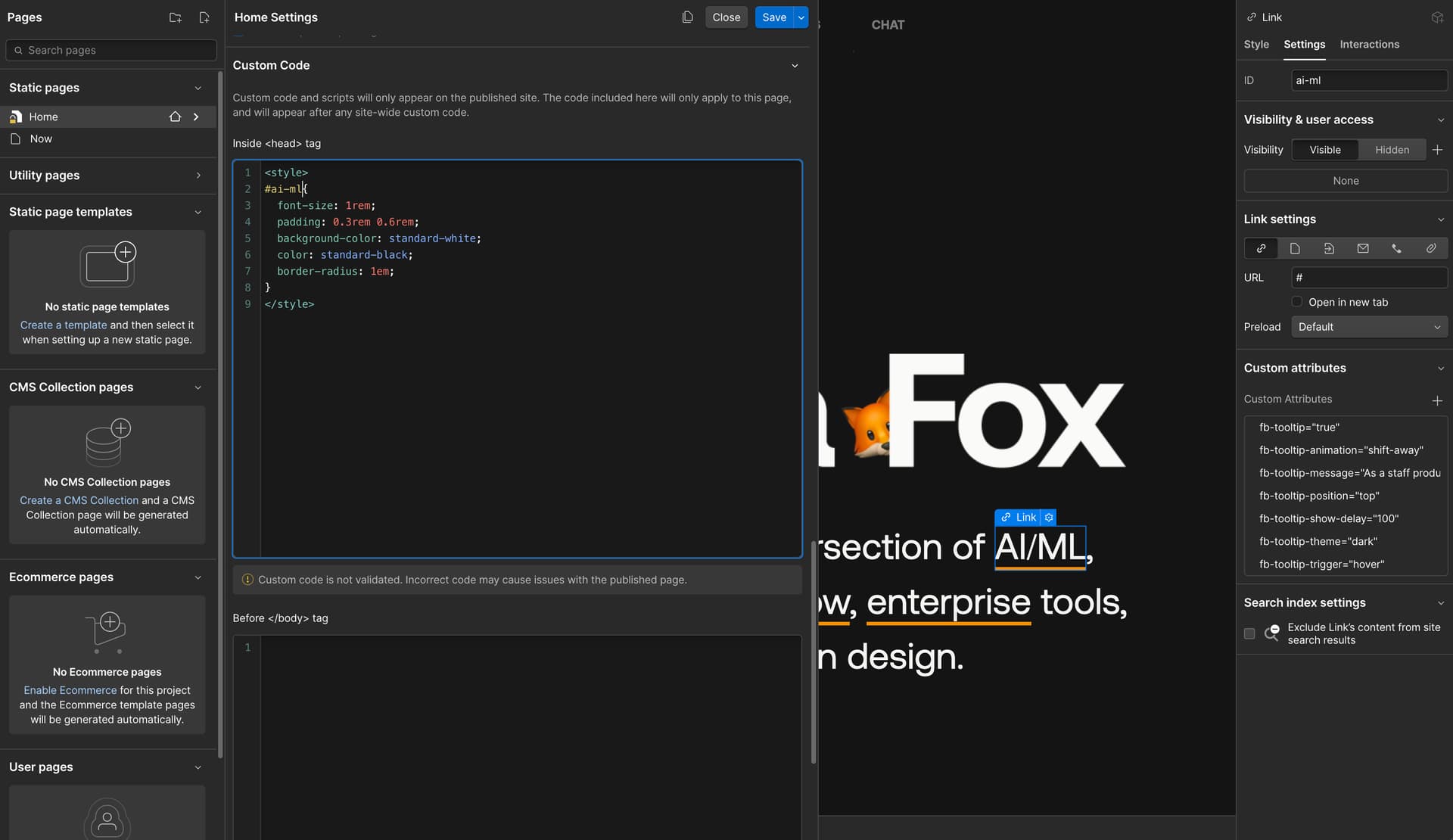 Adding CSS override to tippy.js tooltip - Custom code - Forum | Webflow