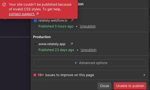 Unable to Publish Due to "Invalid CSS" Error - Custom code - Forum | Webflow