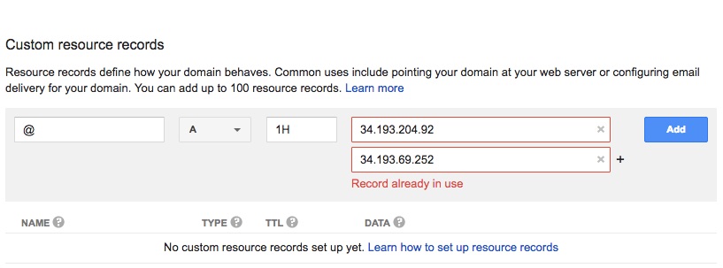 Google Domains DNS A Record returning "already in use" - Project ...